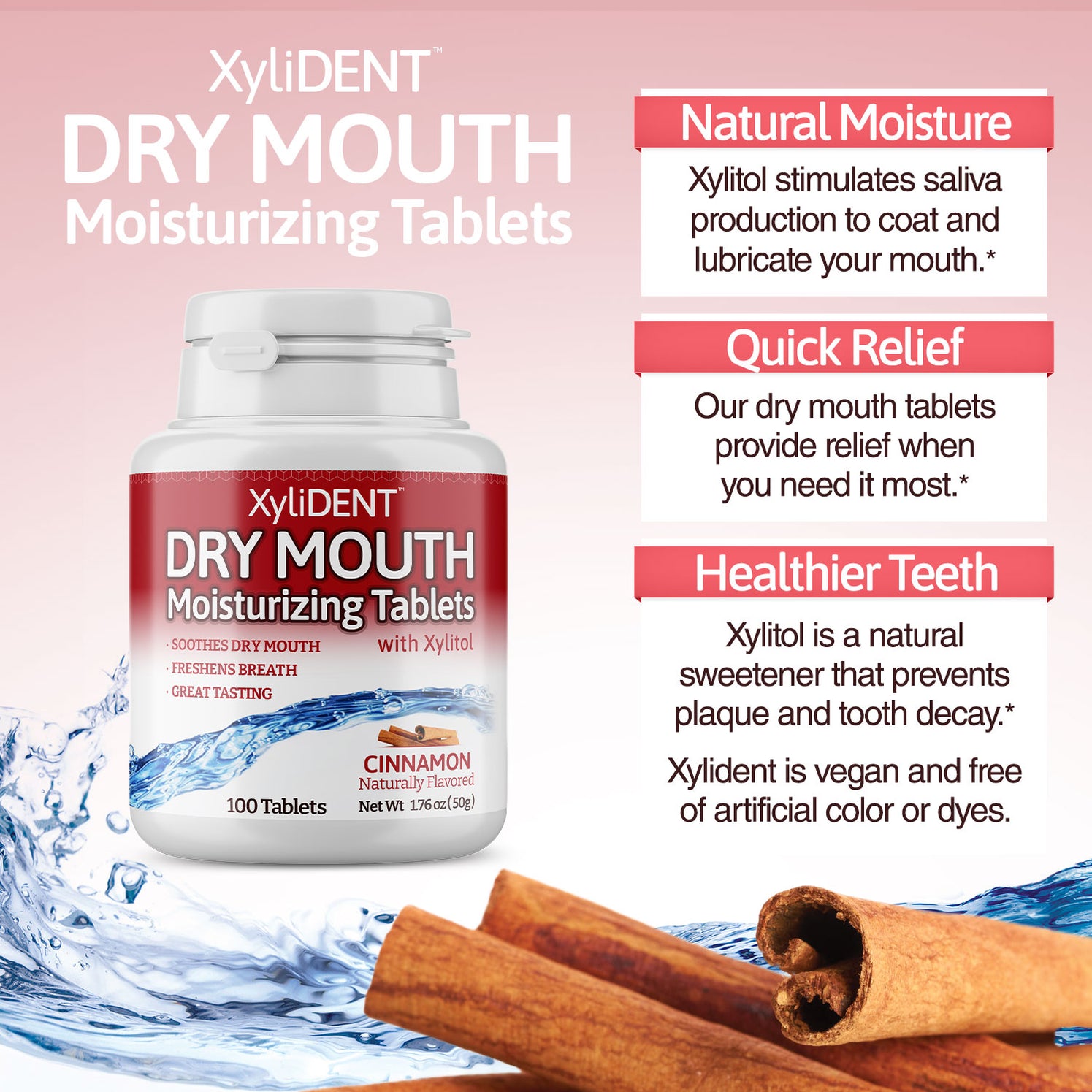 XyliDENT Best Dry Mouth Tablets with Xylitol - Cinnamon Flavor 100 CT ...
